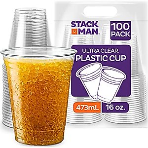 Crystal Clear Disposable Plastic Cups PET [100 Pack - 16 oz.]