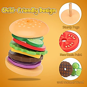 Aizweb Montessori Toys for 3 Year Old - Wooden Burger Stacking Toys for Toddlers and Kids Preschool, Educational Toys, Fine Motor Skill Toy, Blocks for Toddlers, Learning Toys Gift