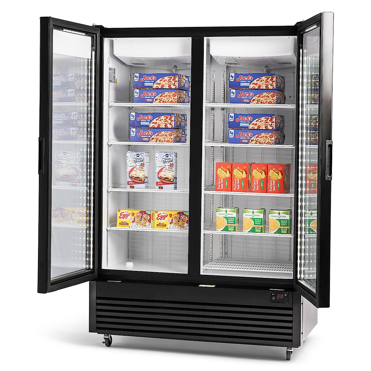 PEAK COLD PLUS Upright Commercial 2 Door Display Freezer, 41.7 Cubic Ft