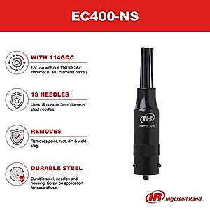Ingersoll Rand EC400-NS Edge Series Needle Scaler Attachment, Screw On for Use w/ 114GQC Air Hammer (0.401 Diameter Barrel), Paint, Rust, Dirt and Weld Dust Remover