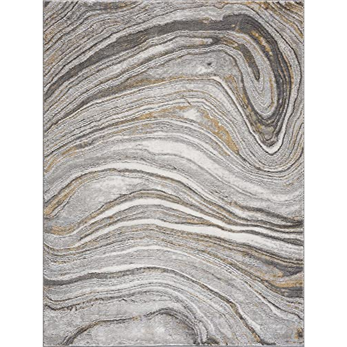 Hauteloom Liverpool Modern Abstract Bedroom Living Room Area Rug - Marble Swirl Pattern - Contemporary Bohemian Farmhouse - Light Grey, Dark Grey, Yellow - 5'3" x 7'