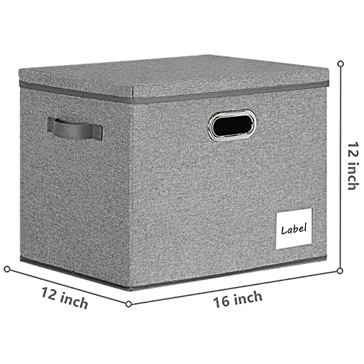 LHZK Extra Large Storage Bins with Lids 16x12x12 Foldable Linen Fabric Storage Boxes with Lids, Decorative Fabric Storage Bins with Label & 3 Handles for Shelves Bedroom Home Office (Grey, 2-Pack)