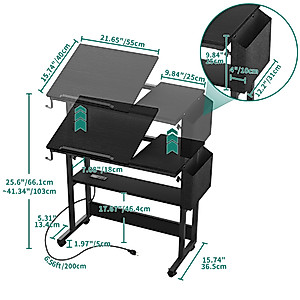 YITAHOME Height Adjustable Table with Charging Station, Portable Desk with Wheels, Small Standing Rolling Computer Desk with Tiltable Tabletop and Storage Bag, Black