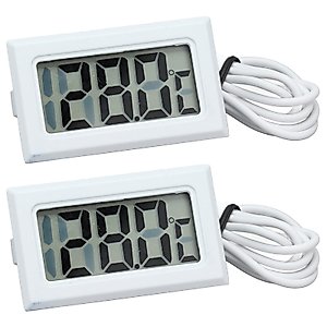 Entatial Electronic Digital Thermostat, 2s Refresh Mini 2Pcs Refrigerator Temperature Meter for Garden for Aquarium(White*2)
