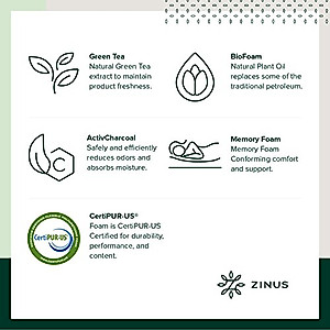 ZINUS 5 Inch Memory Foam Floor Mattress Portable Tri-Fold Design with Cooling Gel, Single, White