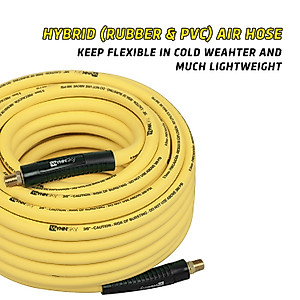 WYNNsky Hybrid Air Hose 3/8 in.X 100ft, 1/4"MNPT Fittings, 300 PSI Max Working Pressure,Non-Kinking, Lightweight, Flexible In Extreme Cold Weather, Excellent UV, Oil and Abrasion Resistant