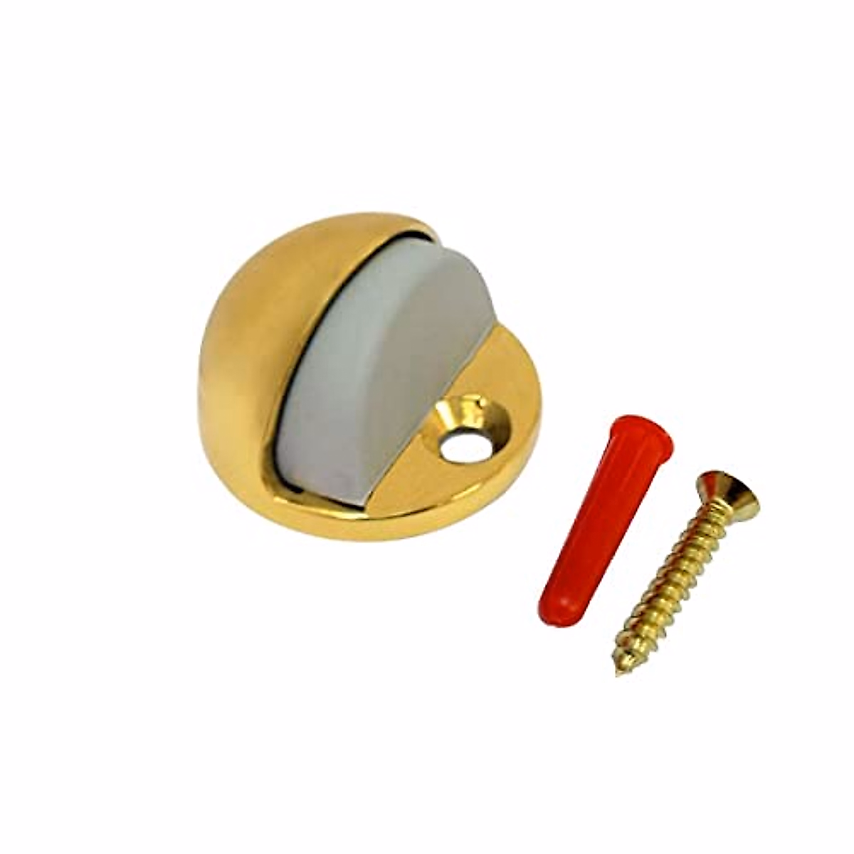QCAA Solid Brass Low Dome Floor Door Stop, 1/4"-3/4" Clearance from Floor Buttom, Polished Brass, 2 Pack, Made in Taiwan