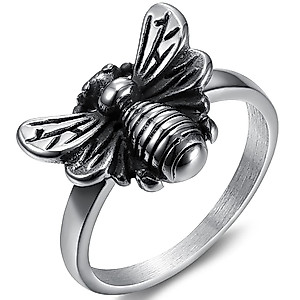 Jude Jewelers Retro Vintage Stainless Steel Cute Bee Styel Birthday Party Holiday Halloween Ring (Silver, 7)