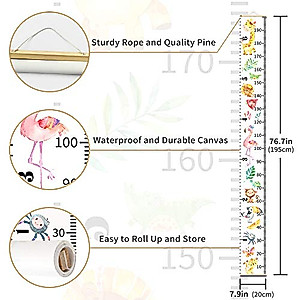 ASENART Growth Chart for Kids Roll-up Height Chart for Boys Girls Fabric Canvas Animal Height Measurement Ruler for Nursery Room Removable Wall Decor 79"x7.9"
