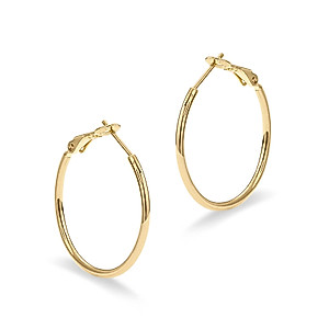 PAVOI 14K Gold Plated Sterling Silver Post Hoops | Large Hoops Earring | Lightwight Gold Hoop Earrings for Women (Yellow Gold,30mm)