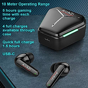 AVAZI GX10 HD True Wireless Earbuds TWS Bluetooth Headphones Stereo Sound Earphones, Sweat Proof Bluetooth 5.1 Headset with Built-in Mic for Sports. 50ms Ultra Low Latency Gaming