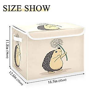 Krafig Cartoon Retro Animal Hedgehog Foldable Storage Box Large Cube Organizer Bins Containers Baskets with Lids Handles for Closet Organization, Shelves, Clothes, Toys