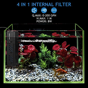 NO.17 Submersible Aquarium Internal Filter, Adjustable Fish Tank Filter with Water Pump for Fish Tank (400GPH, 15W)