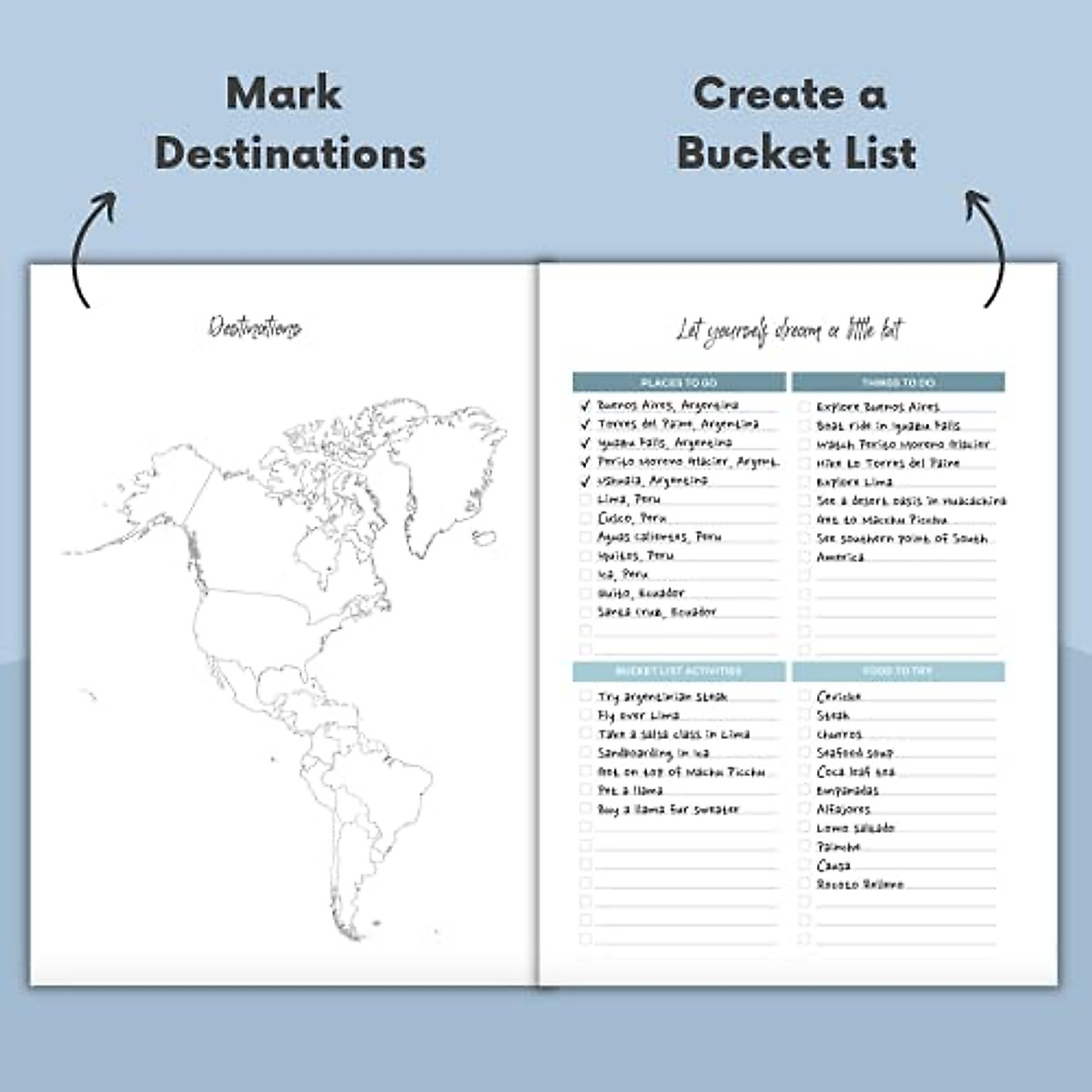 Lamare Travel Journal For Women - Cute Travel Notebook, Bucketlist, Roadtrip & Vacation Planner – Great and Fun Travel Planner Gift, Undated Travel Diary and Travel Planner Organizer for Women