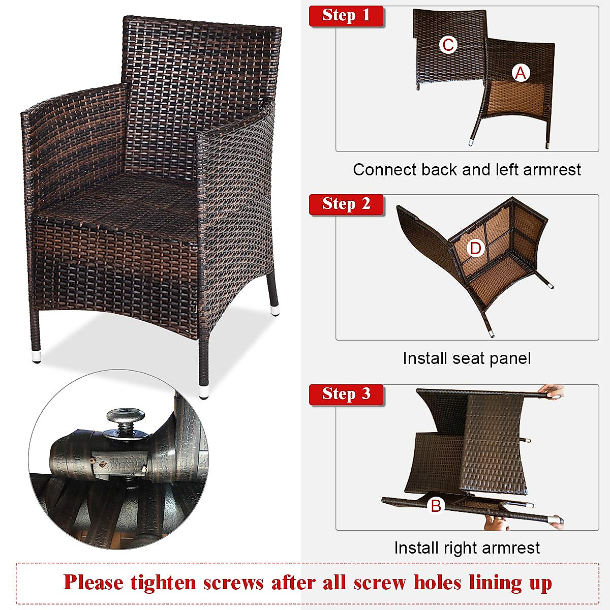 Tangkula Patio Furniture Set 3 Piece, Outdoor Wicker Rattan Conversation Set with Coffee Table, Chairs & Thick Cushions, Suitable for Patio Garden Lawn Backyard Pool