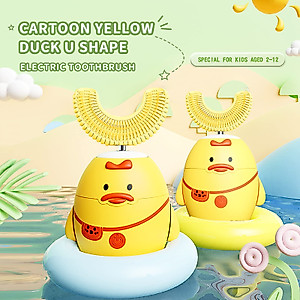 RexCodar Kids Electric Toothbrush,U Shaped Ultrasonic Automatic Toothbrush IPX7 Waterproof Toothbrush with 5 Smart Modes (Cartoon Duck,Ages 6-12)