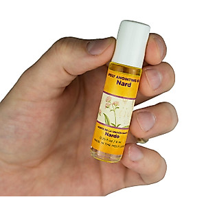 Nard Anointing Oil from Israel Boxed Gift Set with Dispenser, Holy Jerusalem Oil & Gold Metal Keychain Bottle Container, Plastic Dropper & Small Glass Vial, Aceite Ungido y Botella