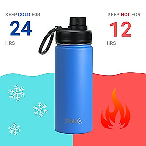 DRINCO Stainless Steel Water Bottle Spout Lid Vacuum Insulated Double Wall Water Bottle Wide Mouth (40oz 32oz 22oz 18oz 14oz) Leak Proof Keeps Cold or Hot (18 oz, 18oz Royal Blue)
