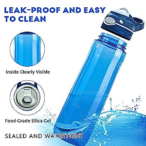 LONG SENG Sports Water Bottle 26 OZ, Blue Leak Proof Wide Mouth Water Bottles BPA-Free Simple Plastic Water Bottle Odorless Light and Portable Easy Clean Water Bottles For Adults Man Woman