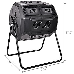Elevon Outdoor Tumbling Composter Dual Rotating Batch Compost Bin, 43 Gallon, Black
