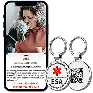 MYLUCKYTAG QR Code ESA Emotional Support Dog ID Tag - Pet Online Profile - Scan QR Receive Instant Pet Location Alert Email