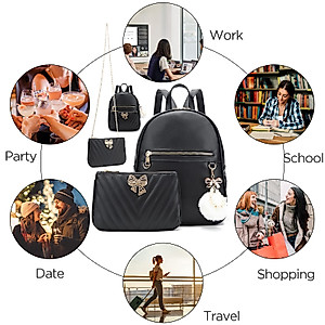 I IHAYNER Women Fashion Backpack Purse 2 PCS Mini Backpack for Women Designer Shoulder Bag Travel bag with Detachable Chain Handbags Black