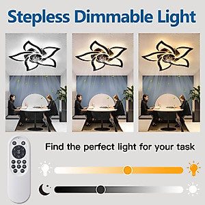 Dalouguan Ceiling Fan with Lights Remote Control, 24" Black, 6 Speeds 3 Light Color Low Profile Flush Mount Ceiling Fan for Kitchen Bedroom