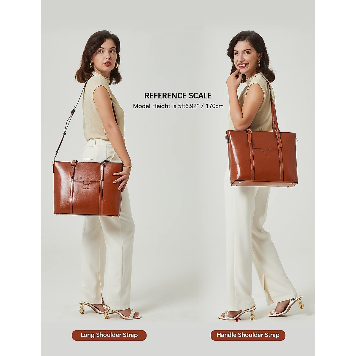 BOSTANTEN Womens Leather Laptop Tote Office Shoulder Handbag Vintage Briefcase 15.6 inch Computer Work Purse Brown