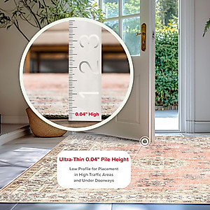 nuLOOM Ren Vintage Floral Machine Washable Ultra Thin Area Rug, 4x6, Peach