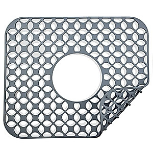 Sink Mat Kitchen Sink Protector for Bottom of Farmhouse Stainless Steel or Porcelain Bowl Sink, Silicone Grey Non-slip Heat Resistant (15.7 inch x 10.6 inch)