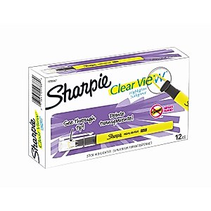 Sharpie Clear View Highlighter Stick, Yellow, 12/Pack (1950746)