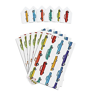 CENTRAL 23 Car Wrapping Paper For Men - 6 Sheets White Gift Wrap - Vintage Cars - For Birthday Valentines Christmas Anniversary - Comes With Fun Stickers - Recyclable