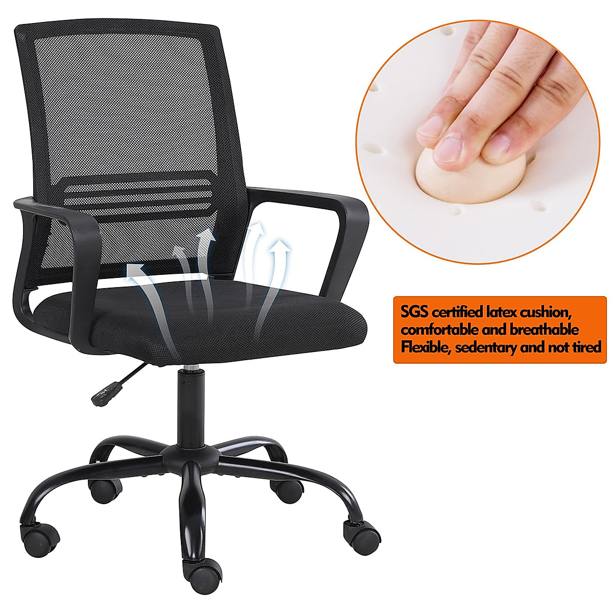 Desk Chairs Set of 8, Office Mesh Chair with Wheels Lumbar Support Rocking Ergonomic for Bedroom Living Room Home Executive Office Computer Chair Swivel Adjustable 36-40inch Black
