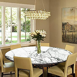 SongYi Oval Fitted Tablecloths ,Oval Elastic Edged Marble Tablecloth Polyester Table Cover Wrinkle Resistant Decor Cloth Indoor Family Banquet and Outdoor Patio Use(68 inch X 48 inch )