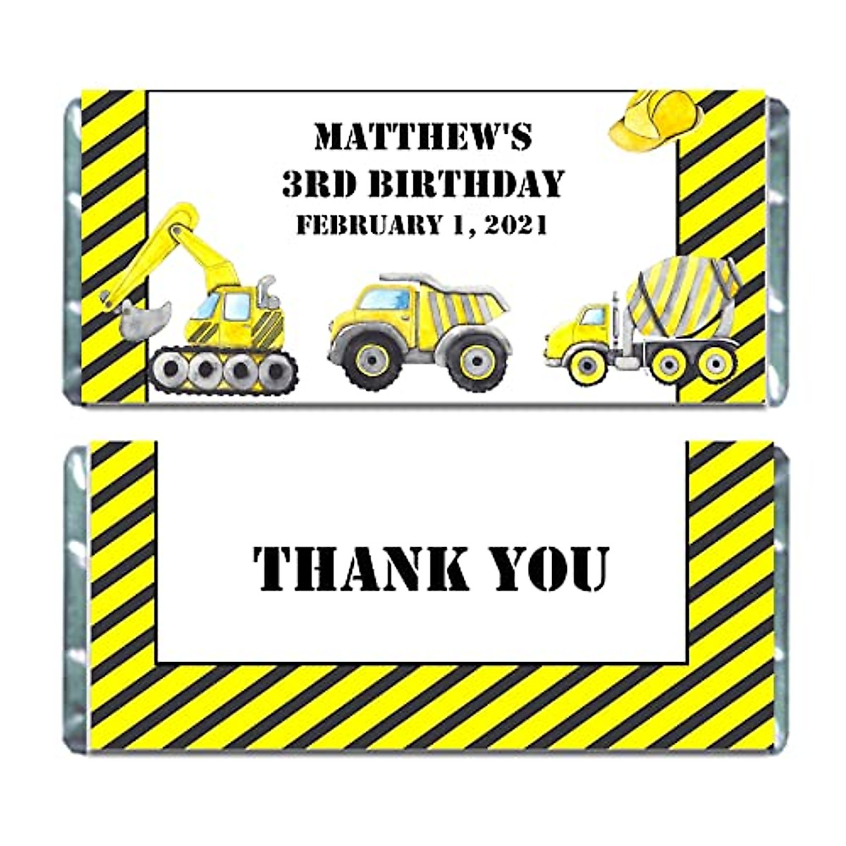 Construction Candy Bar Wrappers for Chocolate Bar, Personalized Party Favors, Boys Birthday, Hershey Bar Labels, Pack of 20