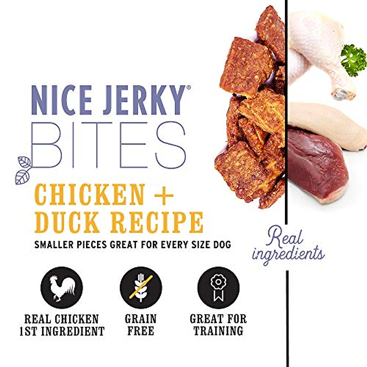 I and love and you Nice Jerky Bites - Grain Free Dog Treats, Chicken + Duck, 4-Ounce, Pack of 1