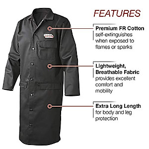 Lincoln Electric Welding Lab Coat | Premium Flame Resistant (FR) Cotton | 45" Length |Black | XL | K3112-XL