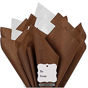 100Sheets Chocolate Brown and White Gift Wrap Pom Pom Tissue Paper Mix with 12 to from Gift Tags & Twine