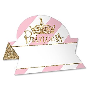 Big Dot of Happiness Little Princess Crown - Pink and Gold Princess Baby Shower or Birthday Party Tent Buffet Card - Table Setting Name Place Cards - Set of 24