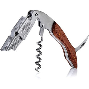 Wine Opener - Professional Corkscrew for Wine Bottles w/Foil Cutter and Cap Remover - Manual Wine Key for Servers, Waiters, Bartenders and Home Use. With its leather pouch.