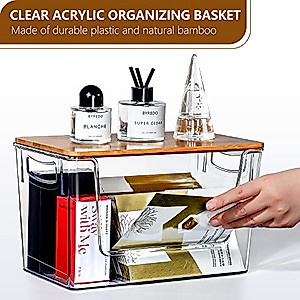 Hudgan Clear Stackable Storage Bins Acrylic Open Front Bliss Bins with Lids for Organizing The Home Edit Holder Dispenser Containers
