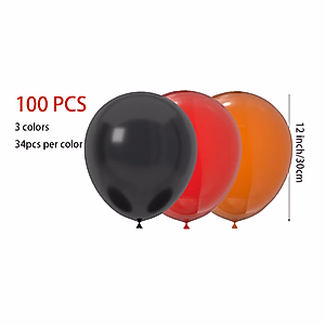 JODIDI 100 Pcs 12 Inch Latex Balloons in Black, Orange, and Red - Perfect for Halloween, Graduation, Birthday, Baby Shower Party Decorations