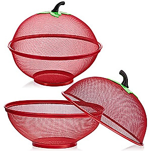 2 Pieces Apple Shaped Fruit Basket Red Metal Wire Mesh Holder Covered Fruit Bowl for Kitchen Counter Mesh Fruit Holder Fruits Storage Drain Basket Apple Basket Food Strainers for Banana Vegetables