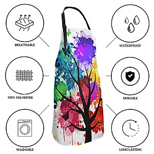 Artist Painting Apron with 2 Pockets Painters Waterproof Colorful Tree Art Aprons Gifts for Artists Women Men Adults Rainbow Butterfly Kitchen Bibs Smocks for Home Garden