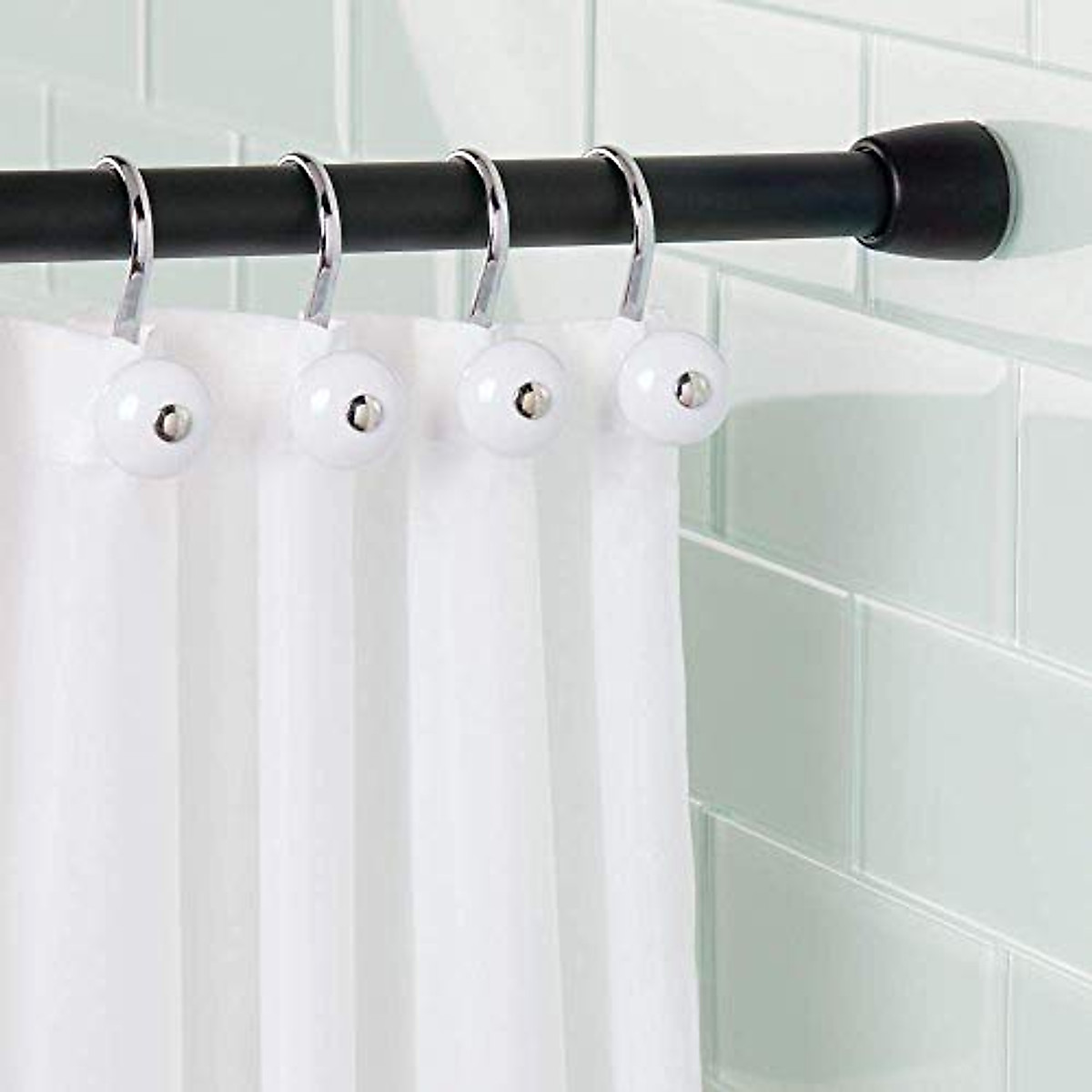 iDesign Cameo Metal Tension Curtain Rod for Bathtub, Shower Stall, Closet, Doorway, Expandable 50”-87”, Matte Black