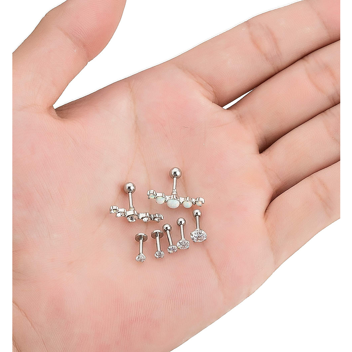 YOVORO 7Pcs 16G Stainless Steel Cartilage CZ Stud Earrings for Women Helix Tragus Daith Piercing Jewelry S2