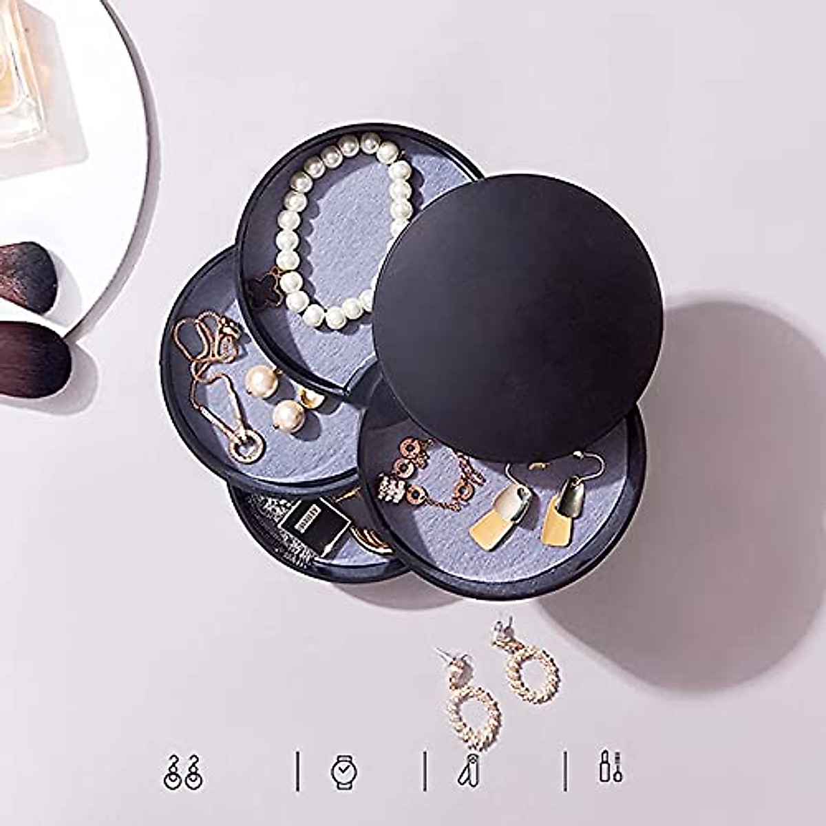 Ldirect Jewelry Organizer 4-Tier Showcase Storage Box Rotating Holder for Women Bracelets Rings Bracelets Earrings (Black)