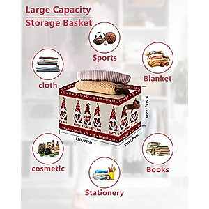 Valentine's Gnomes Storage Basket for Shelves, I Love You Gnomes on Burlap Textured Love Heart Roses Storage Cube Fabric Storage Bins, Closet Organizers with Handles for Book, Toys, 15x11x9.5 Inch