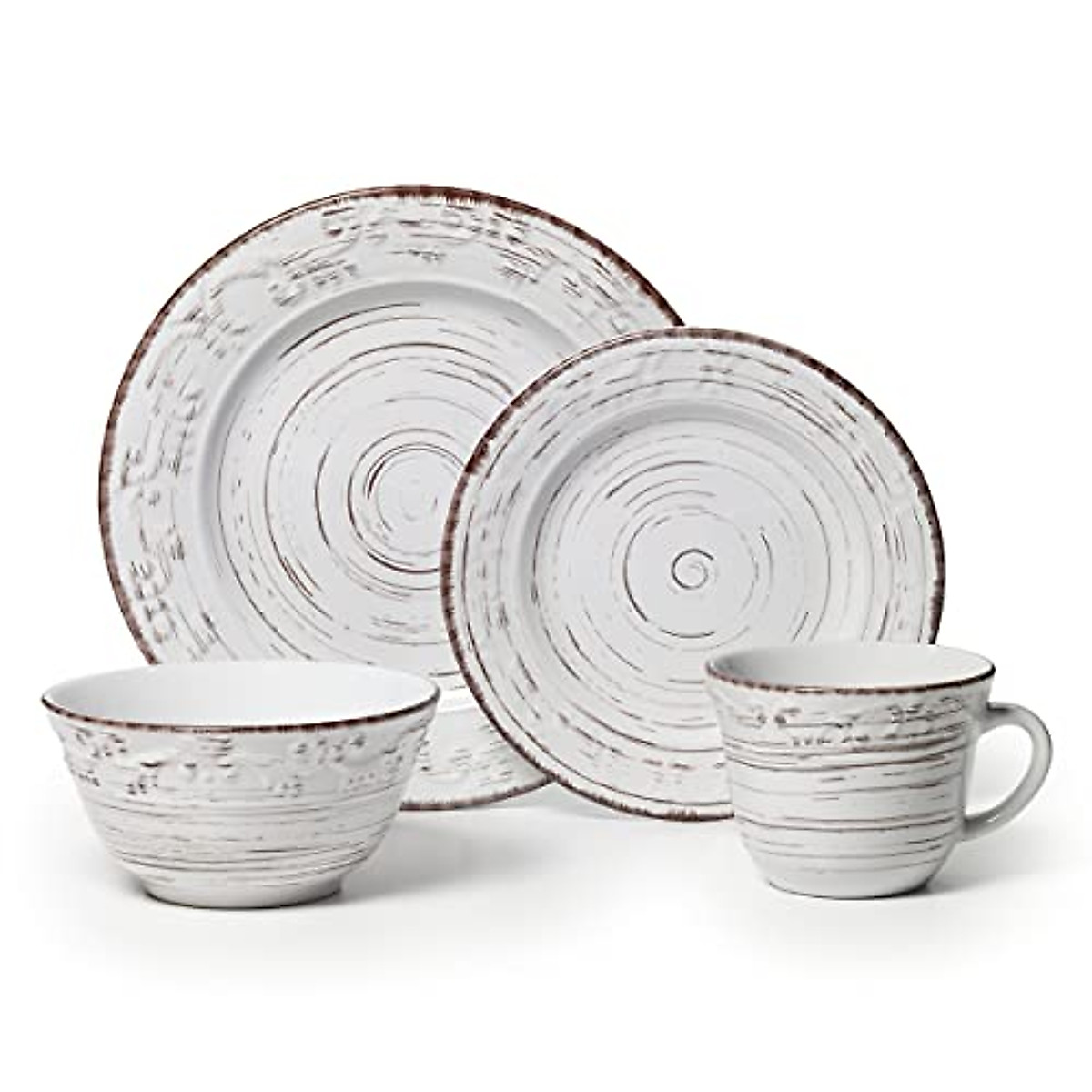Pfaltzgraff Trellis White 16-Piece Dinnerware Set, Service for 4, Distressed White