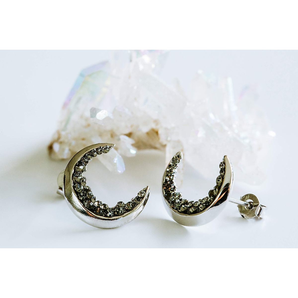 ONDAISY 20G 14K Rhodium Plated Black Cz Boho Gypsy Planet Half Sun Crescent Sailor Luna Moon Ear Studs Piercing Earrings